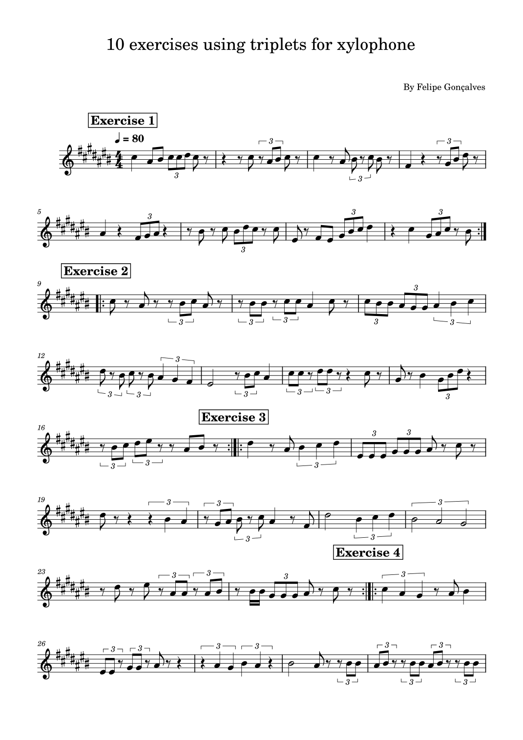 10 exercises using triplets for xylophone in the key of C# major / A# ...