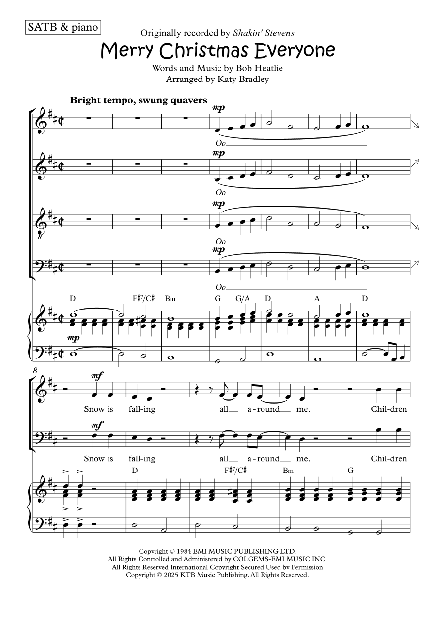 Merry Christmas Everyone (arr. Katy Bradley) by Shakin' Stevens Sheet ...