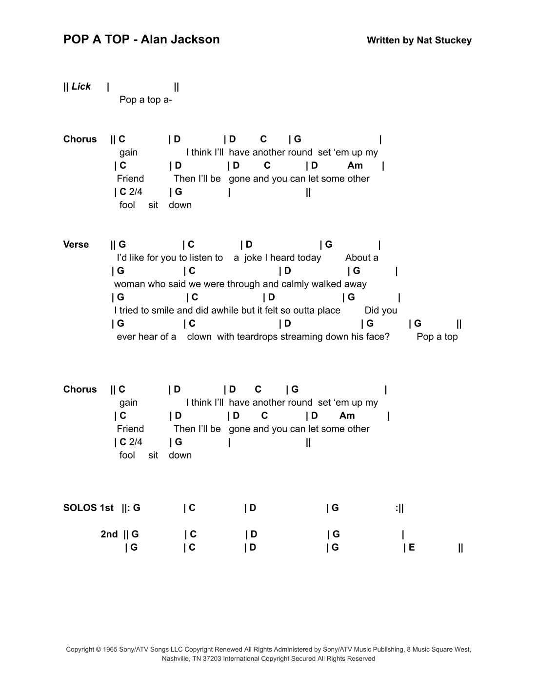 Pop A Top (arr. Bronson Ferdinand Wright) by Alan Jackson Sheet Music ...