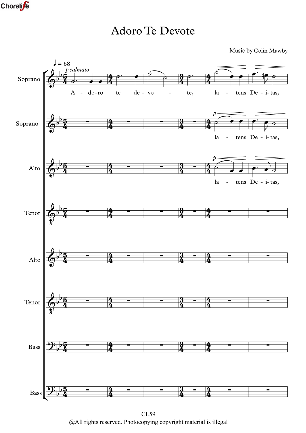ADORO TE DEVOTE by Colin Mawby Sheet Music for Choir at Sheet Music Direct