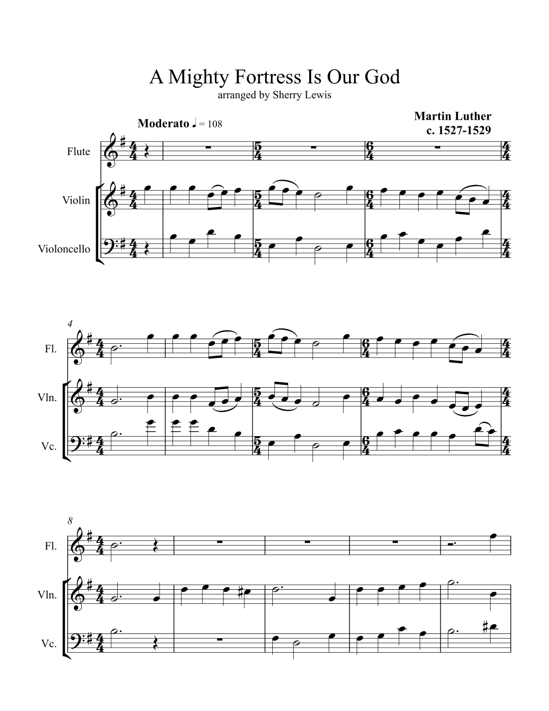 A Mighty Fortress Is Our God - Flute, Violin, Cello (arr. Sherry Lewis ...