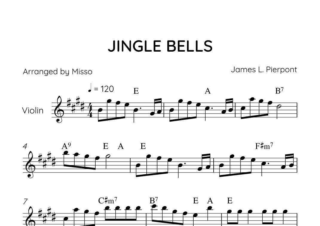 Jingle Bells - Violin in E Major (Intermediate With Chords) (arr ...