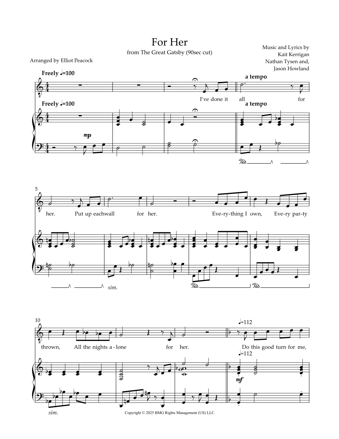 For Her (arr. Elliot Peacock) by Nathan Tysen Sheet Music for Piano ...