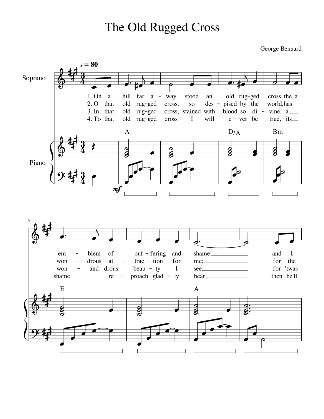 The Old Rugged Cross (Soprano & Piano - Key of A w/ Chord Symbols) (arr ...