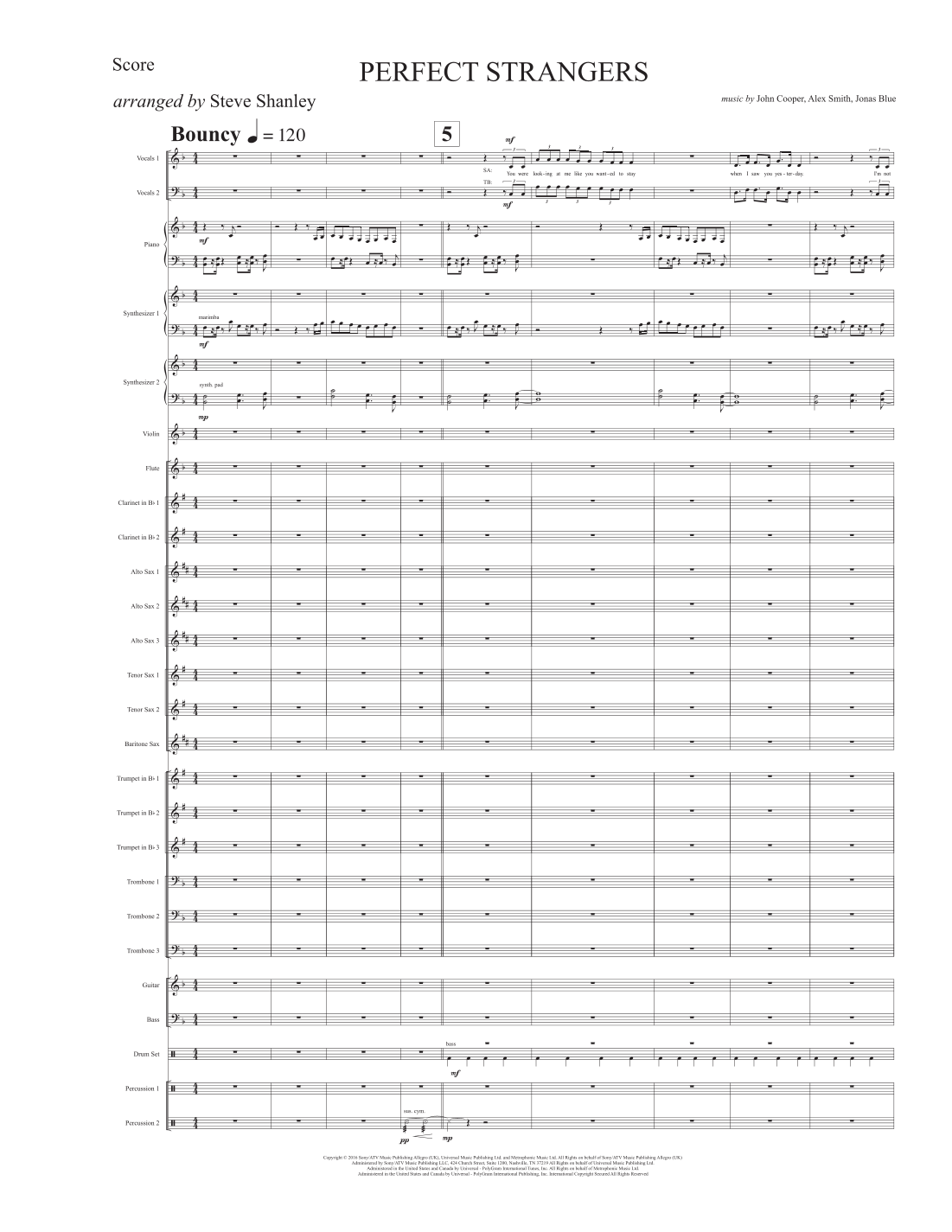 Perfect Strangers (arr. Steve Shanley) by JP Cooper Sheet Music for ...