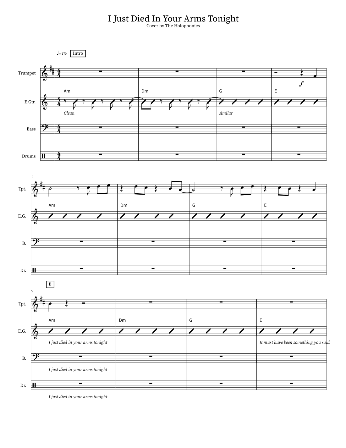 (I Just) Died In Your Arms - Score Only (arr. Holophonics) by Cutting ...