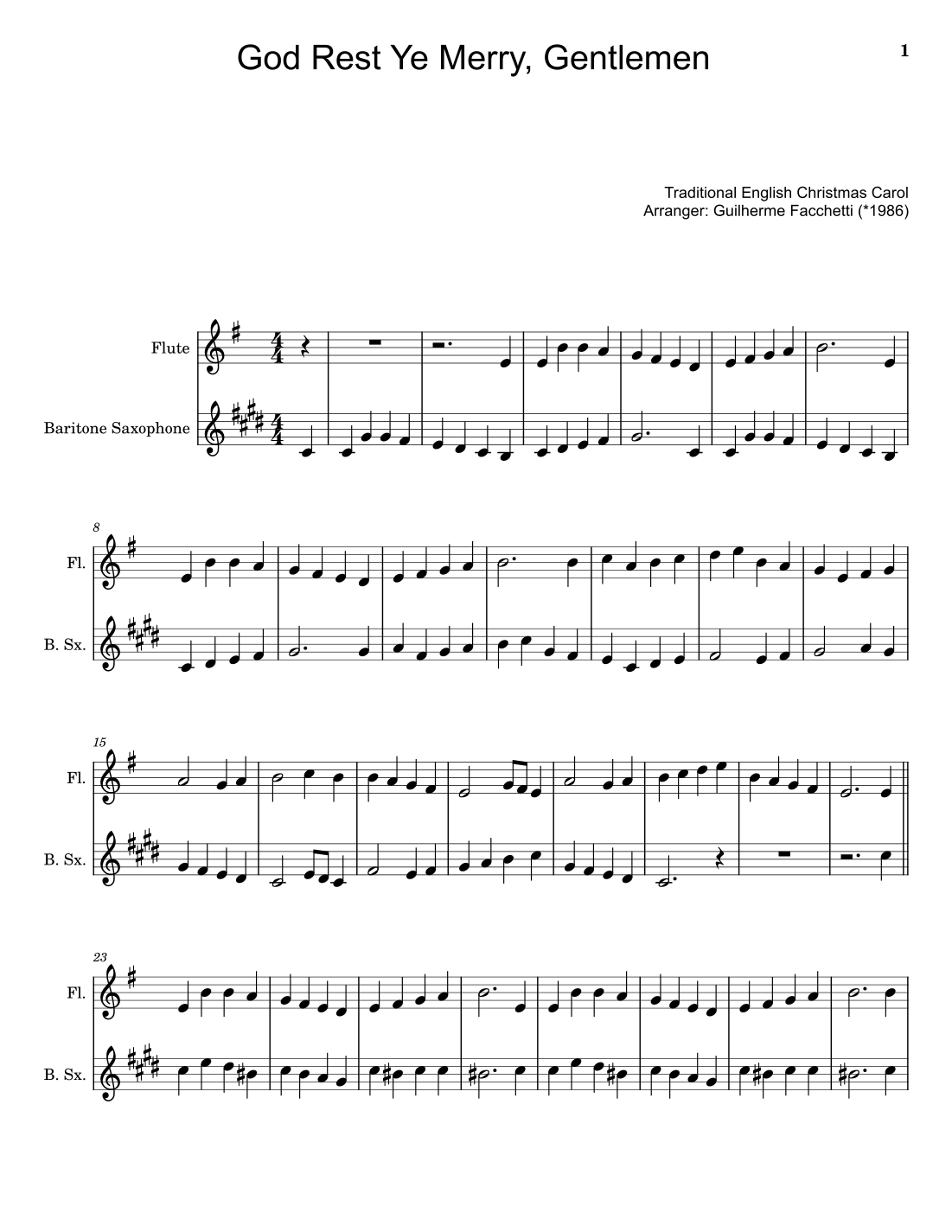 God Rest Ye Merry, Gentlemen - Flute and B. Sax. (arr. Guilherme ...