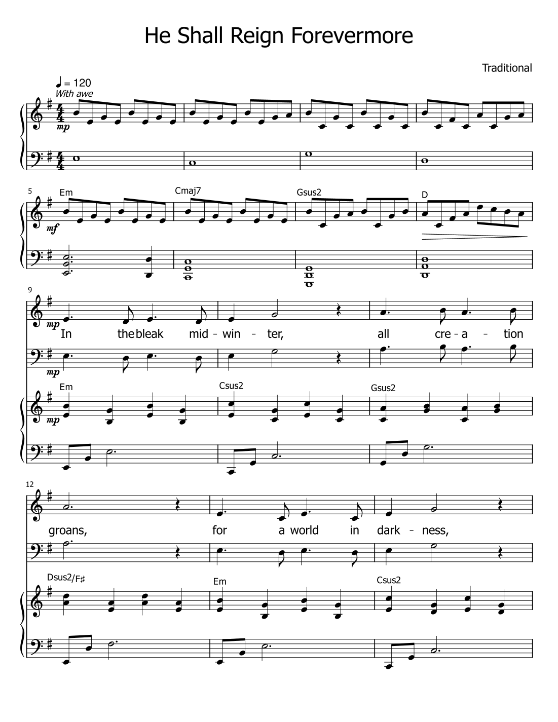 He Shall Reign Forevermore (arr. Unknown) by Traditional Sheet Music ...