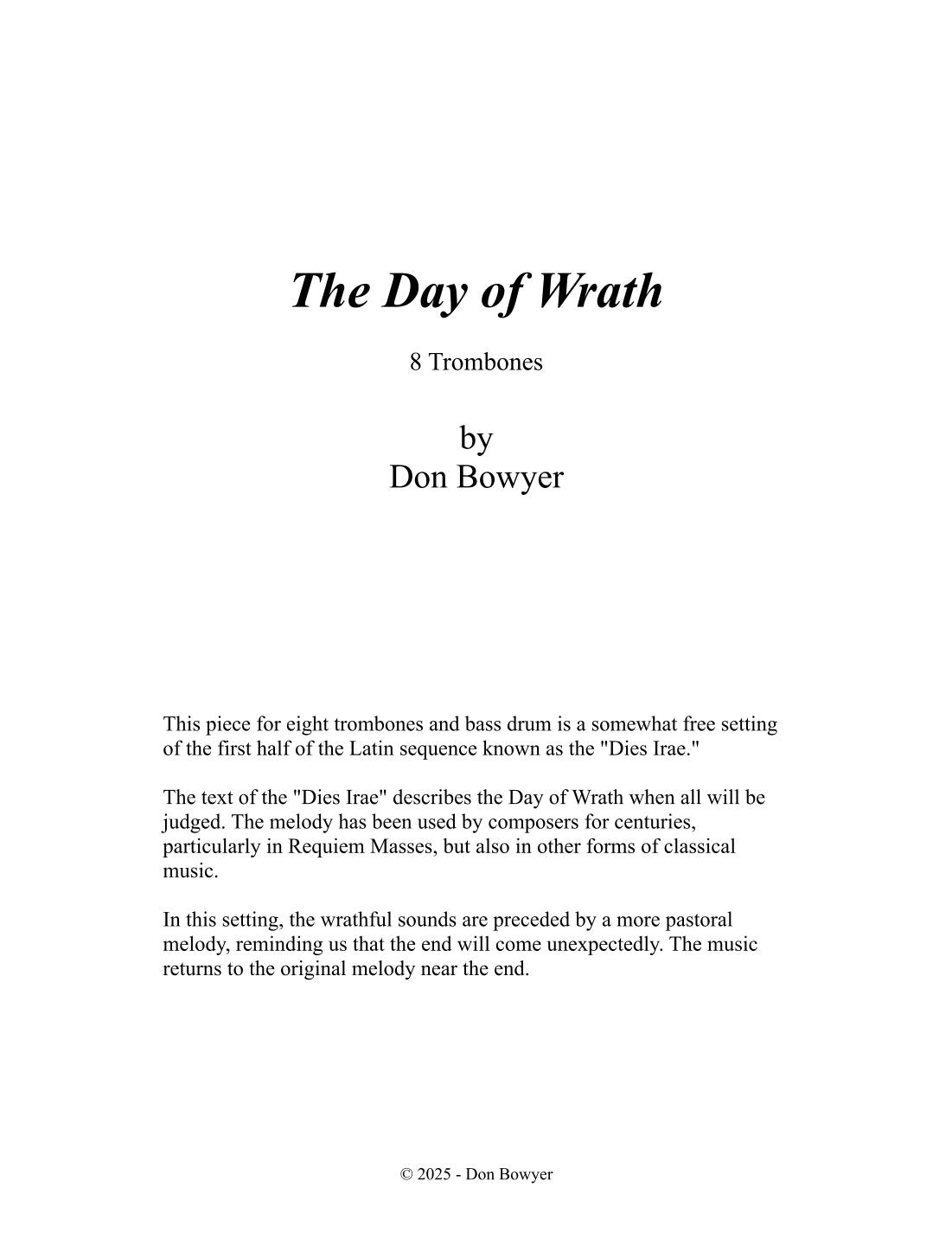 Day of Wrath by Don Bowyer Sheet Music for Brass Ensemble at Sheet ...