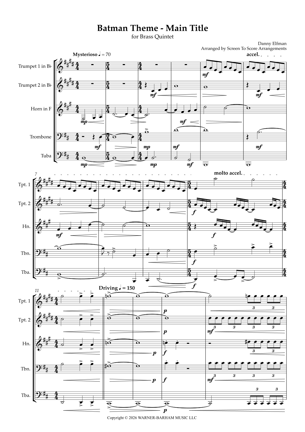 Batman Theme - Main Title (arr. Screen to Score Arrangements) by Danny ...