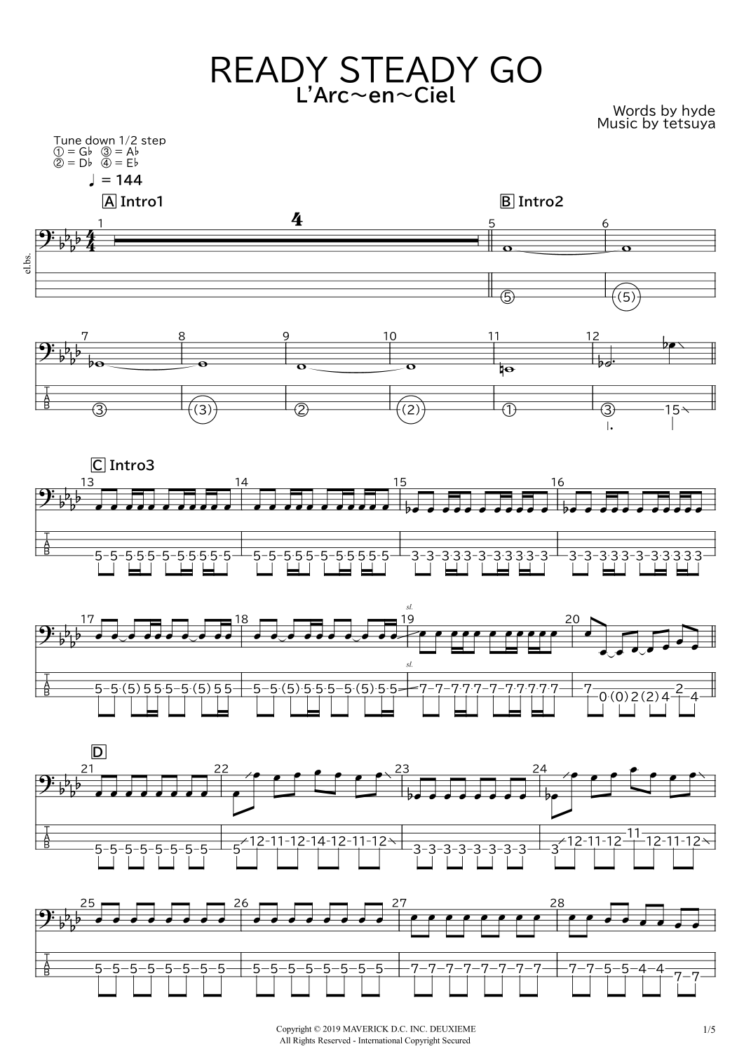 Ready Steady Go (arr. bassscore.masspro) by Hyde Sheet Music for Bass ...