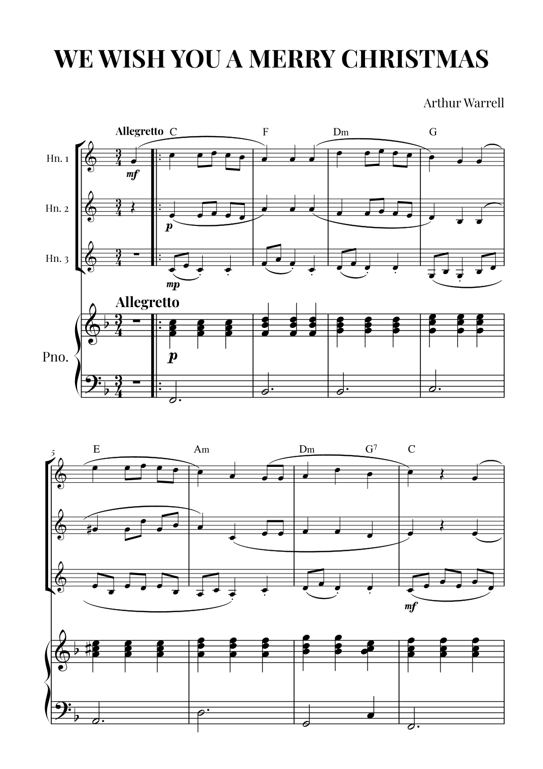 We Wish You a Merry Christmas - Horn in F Trio and Piano (with Chords ...