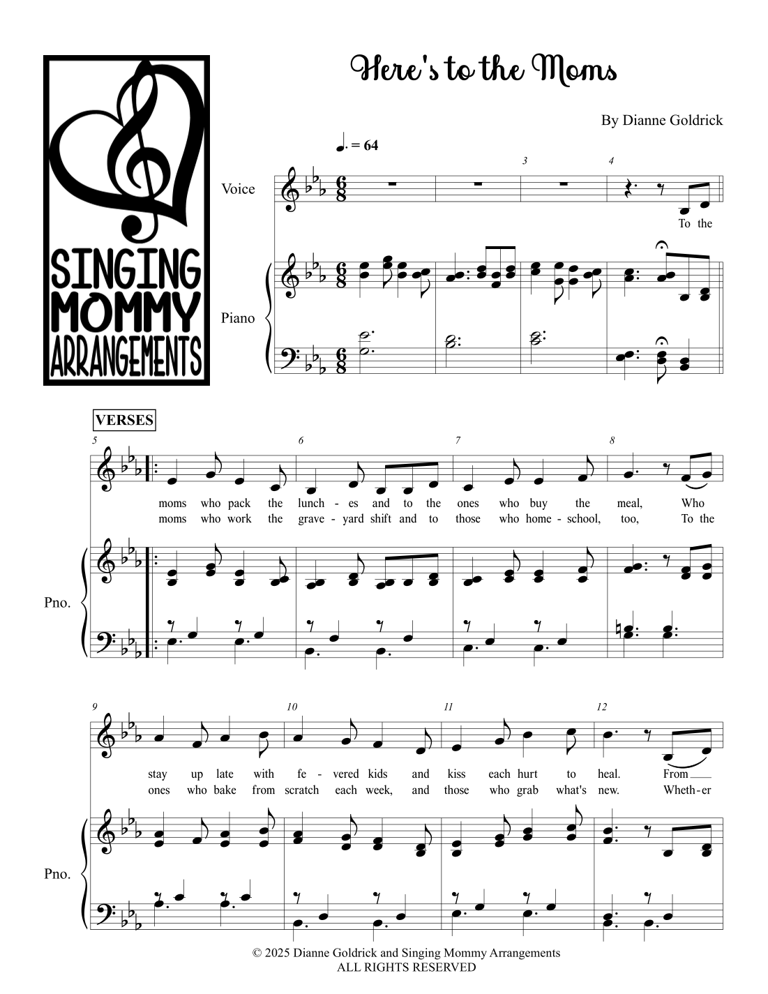 Here's to the Moms by Dianne Goldrick Sheet Music for Piano & Vocal at ...