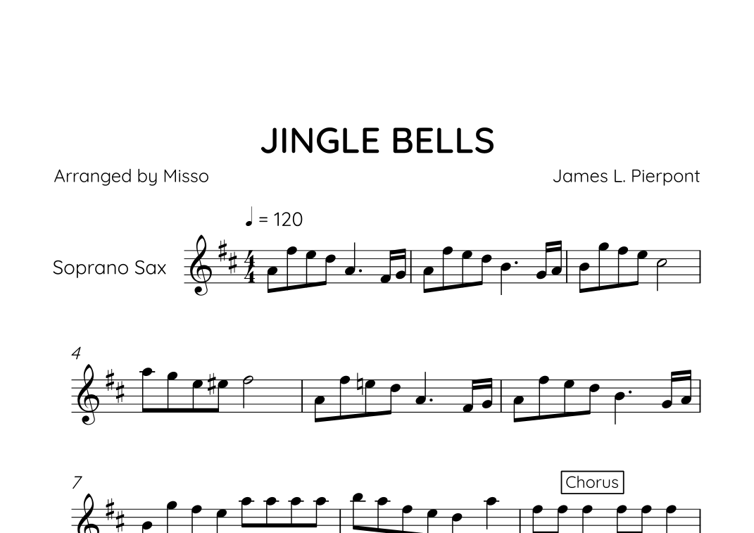 Jingle Bells - Soprano Sax in C Major - Intermediate (arr. MissoRB) von ...