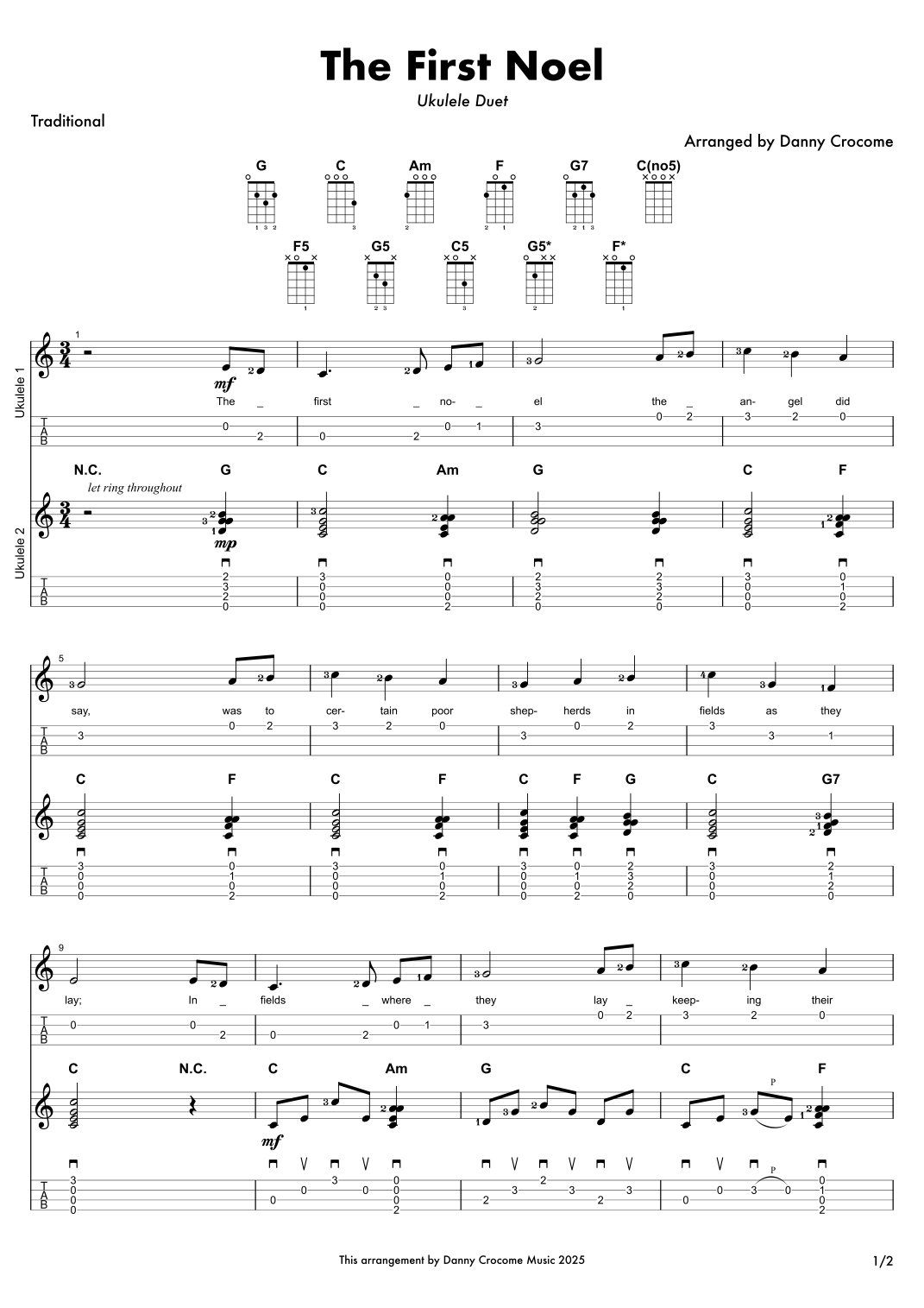 The First Noel (Ukulele Duet) (arr. Danny Crocome) by Traditional Sheet ...