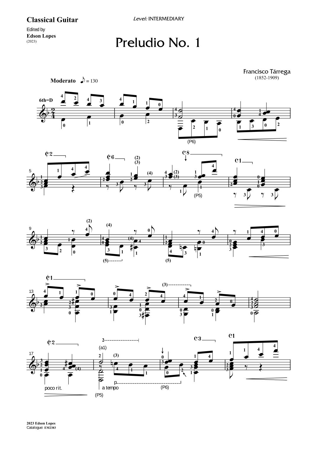 Preludio No. 1 (arr. Edson Lopes) by Edson Lopes Sheet Music for Solo ...