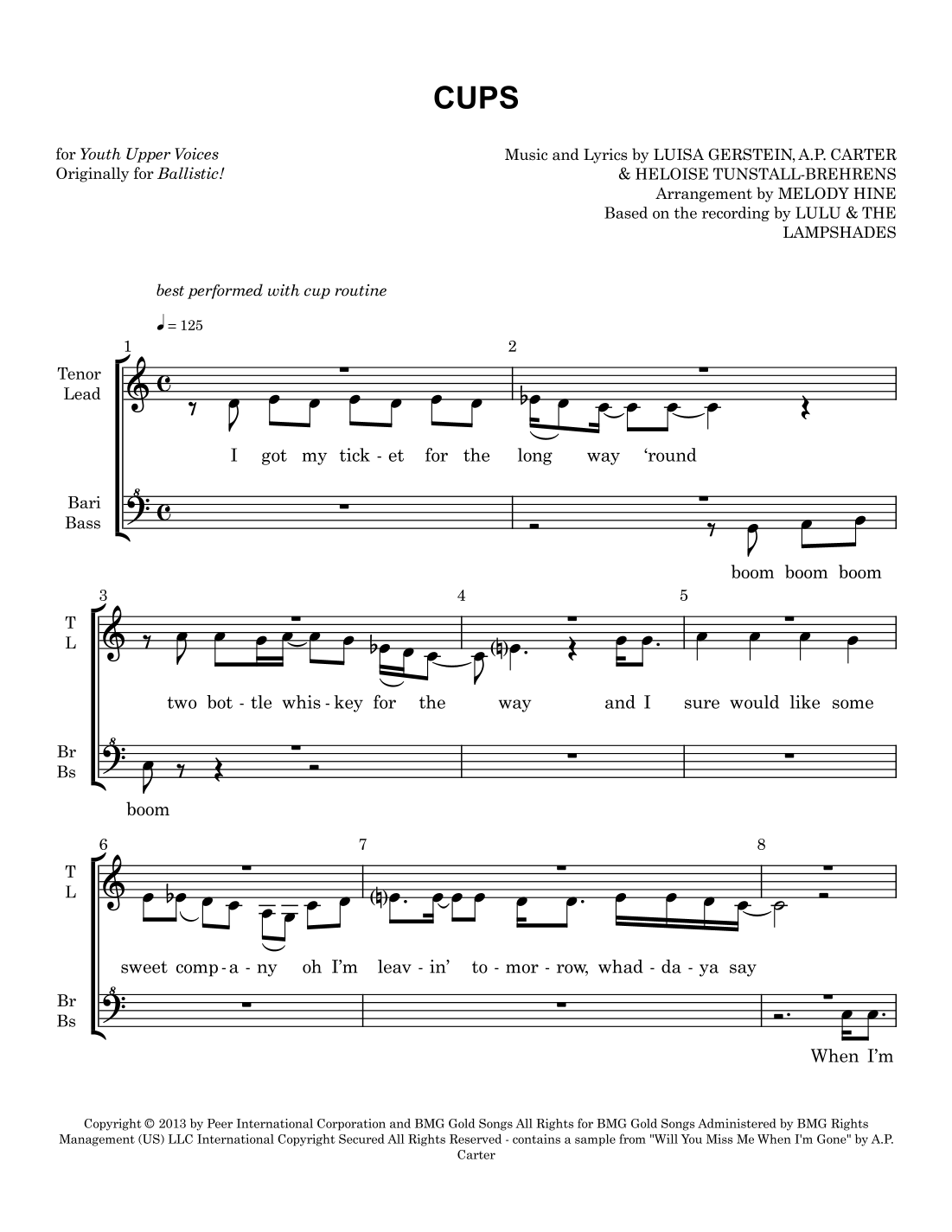 Cups (arr. Melody Hine) by Anna Kendrick Sheet Music for SSAA Choir at ...