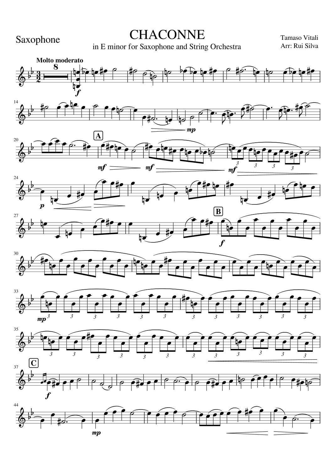 Chaconne in G minor (arr. Rui Silva) Sheet Music | Rui Silva | Alto Sax ...