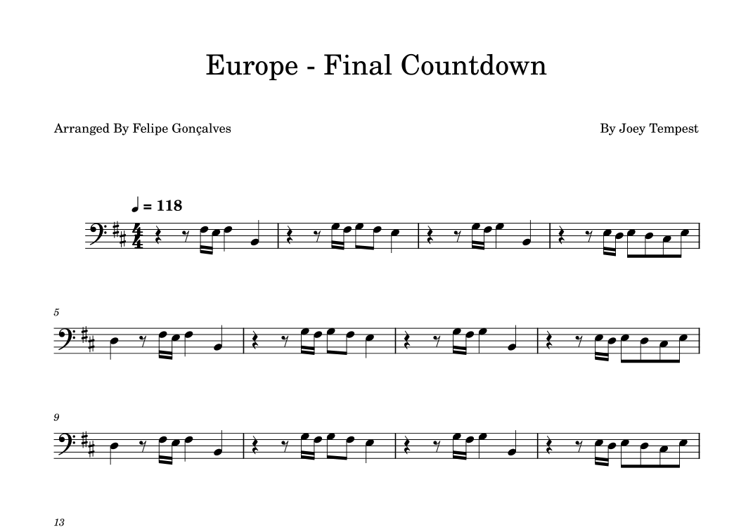Final Countdown (arr. Felipe Gonçalves) by Europe Sheet Music for ...