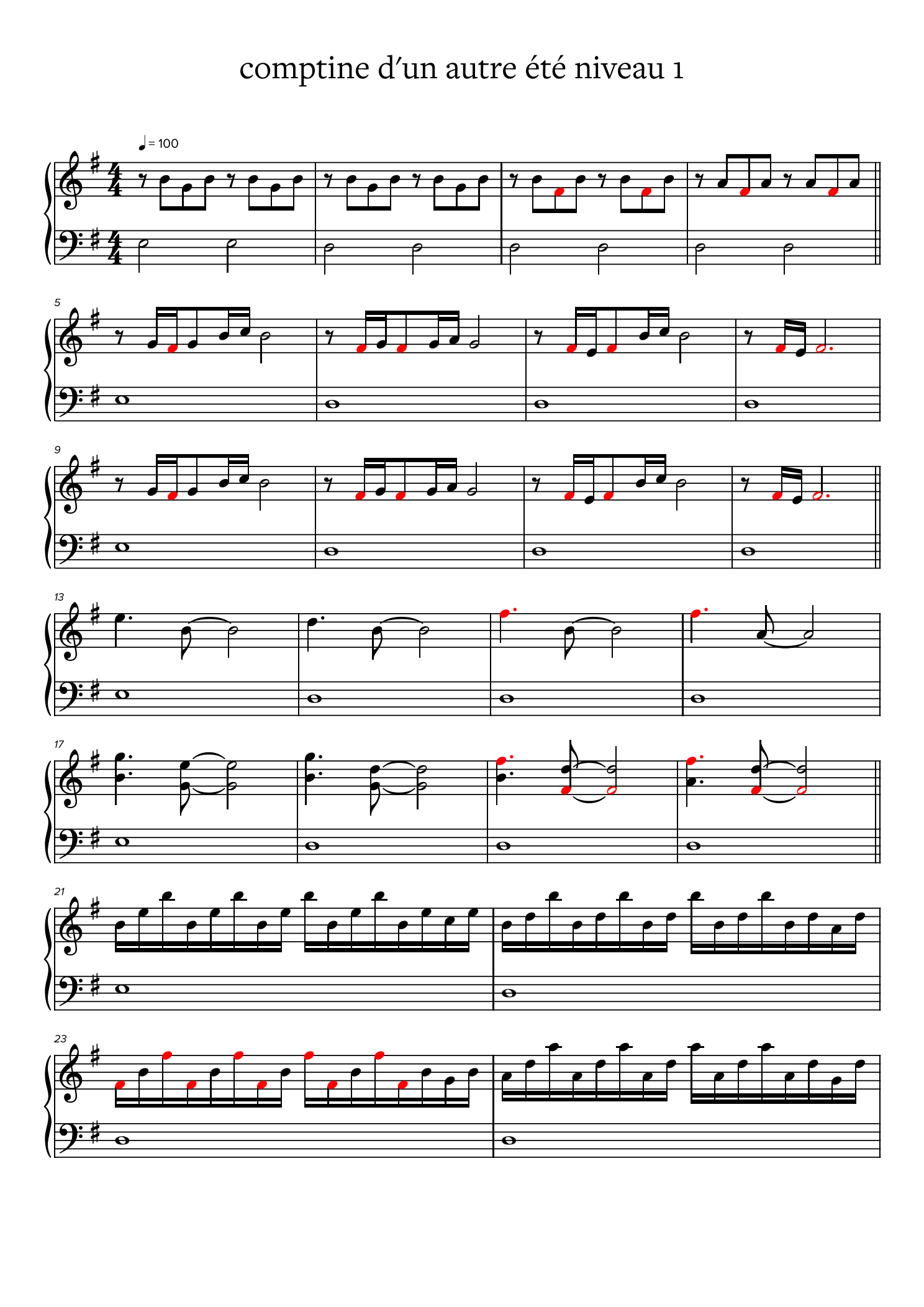 Comptine d'un autre été niveau 1 by Yann Tiersen Sheet Music for Easy ...