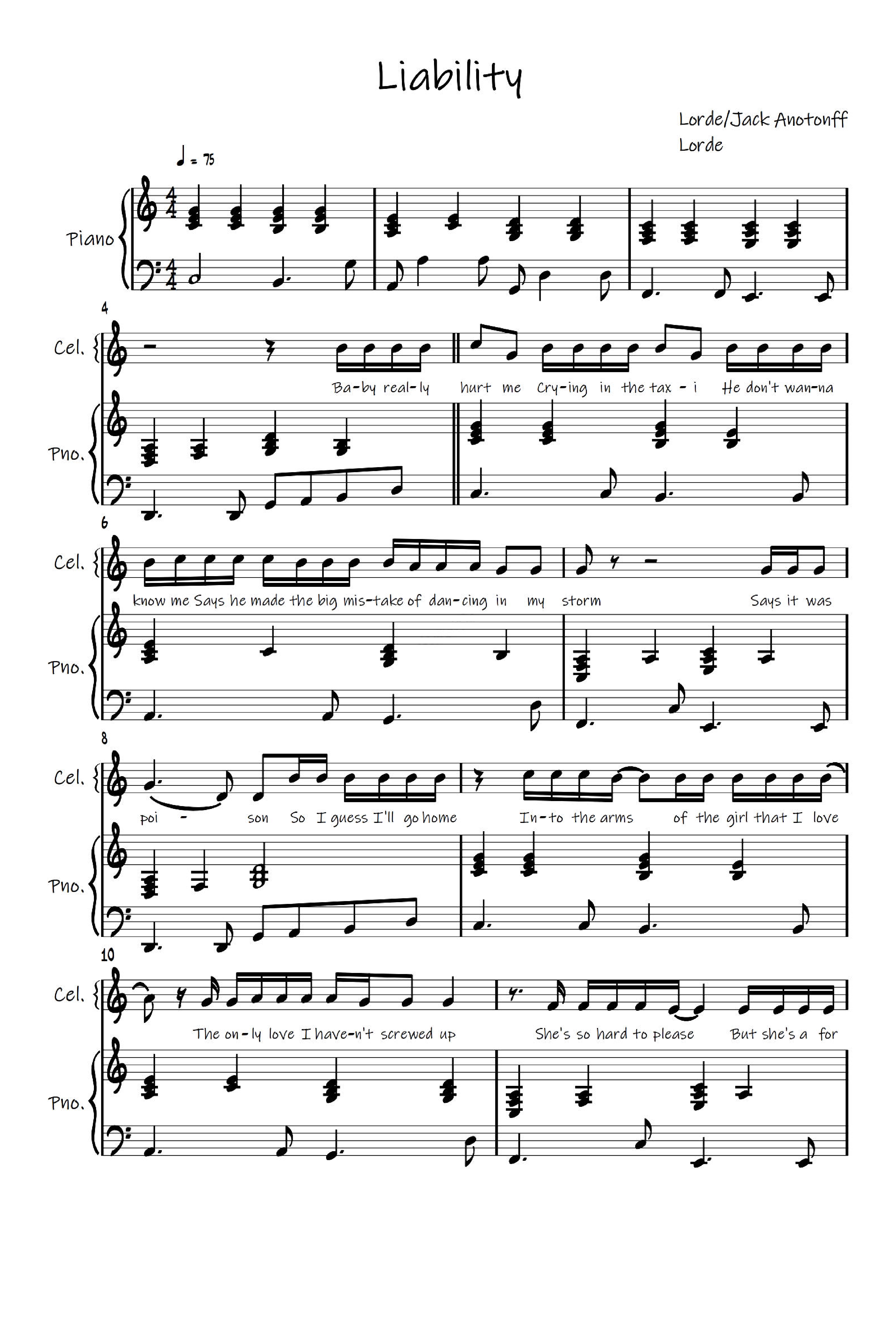 Liability (arr. Lorde) by Lorde Sheet Music for Piano & Vocal at Sheet ...