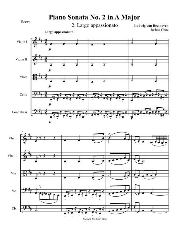 Piano Sonata No. 2, Movement 2 (arr. Joshua Choe) Sheet Music | Ludwig ...