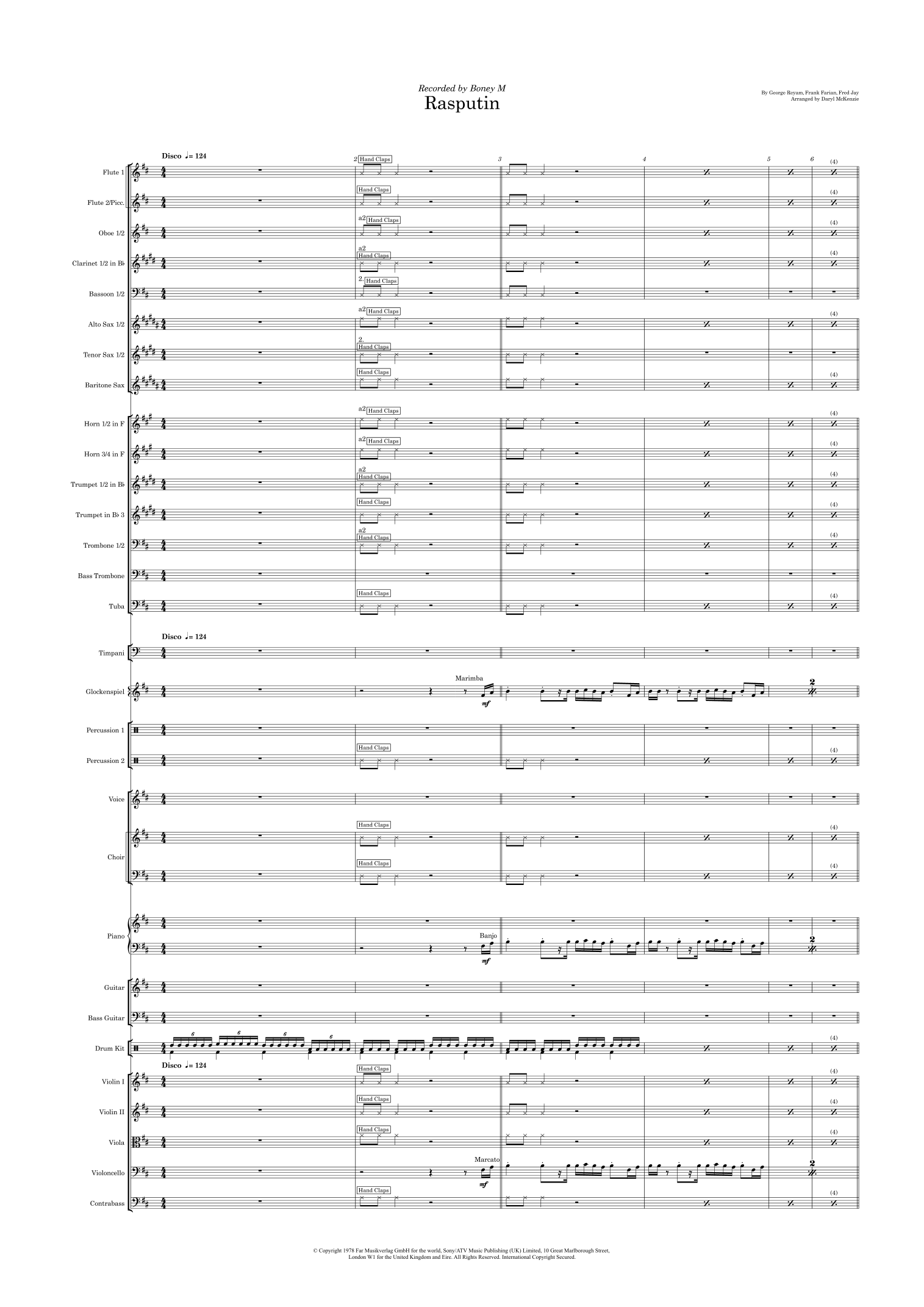 Rasputin (arr. Daryl McKenzie) by Boney M Sheet Music for Full ...