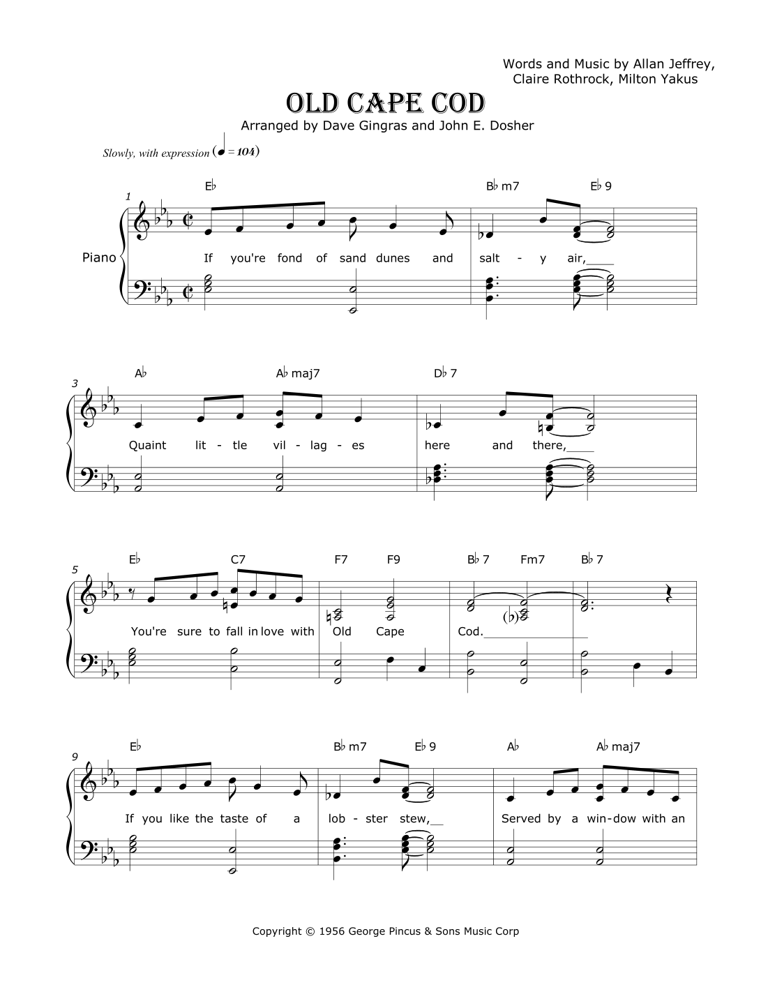 Old Cape Cod (arr. Dave Gingras and John E. Dosher) by Patti Page Sheet ...