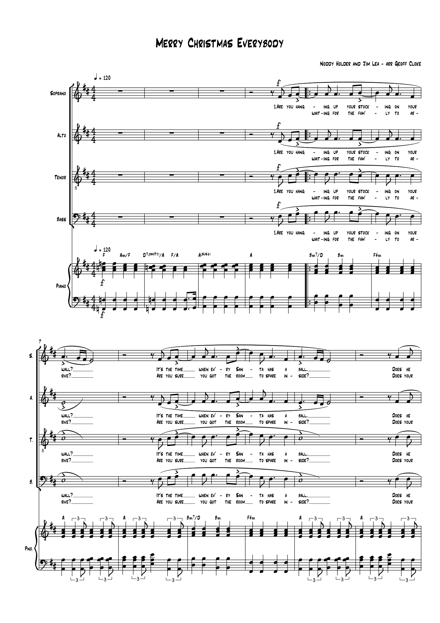 Merry Christmas Everybody (arr. Geoff Cloke) by Slade Sheet Music for ...