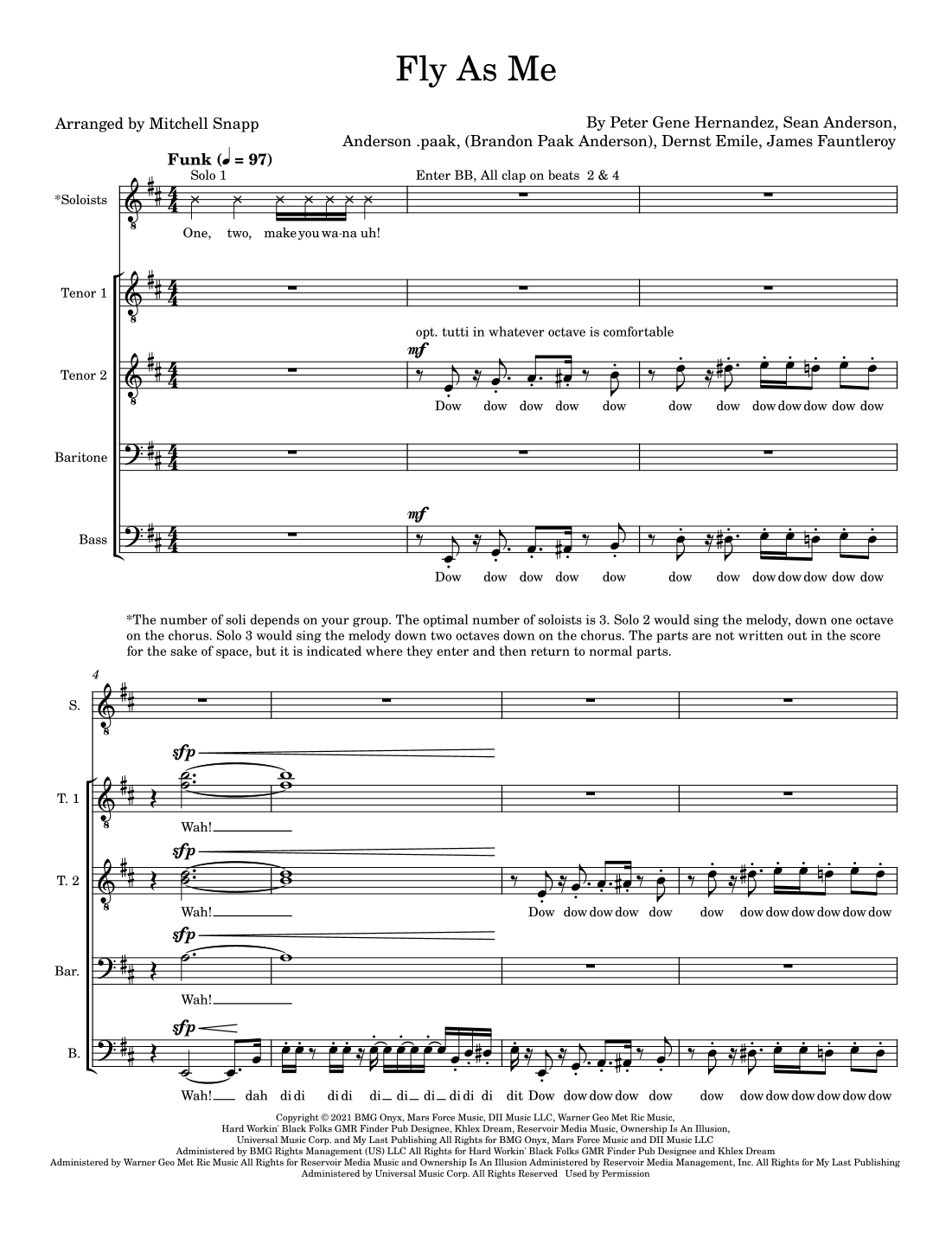 Fly As Me (arr. Mitchell Snapp) by Silk Sonic Sheet Music for TTBB ...