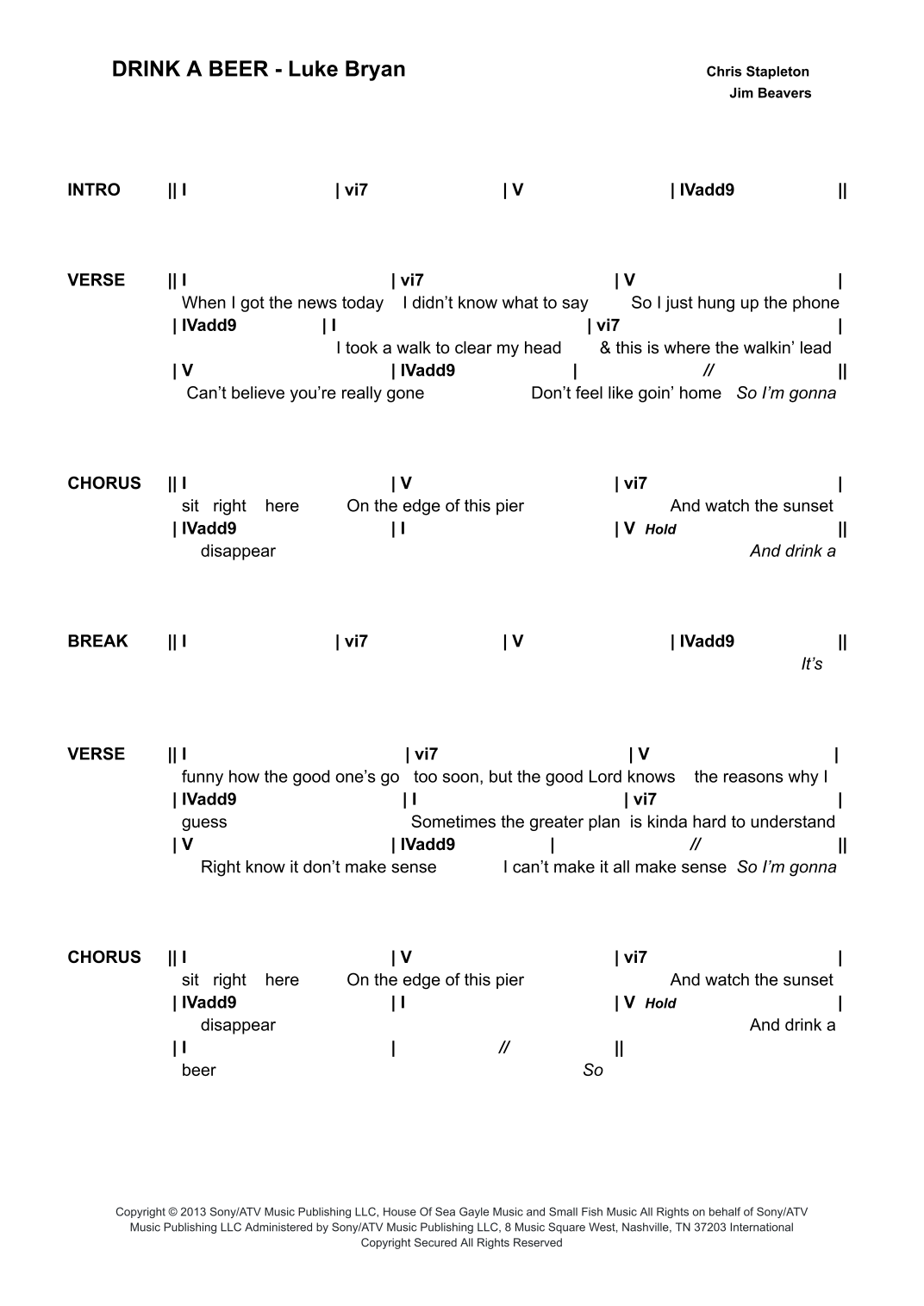 Drink A Beer (arr. Bronson Ferdinand Wright) by Luke Bryan Sheet Music ...