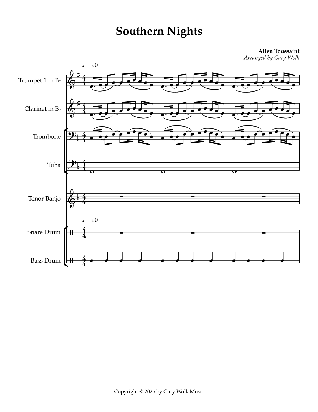 Southern Nights (arr. Gary Wolk) by Glen Campbell Sheet Music for ...