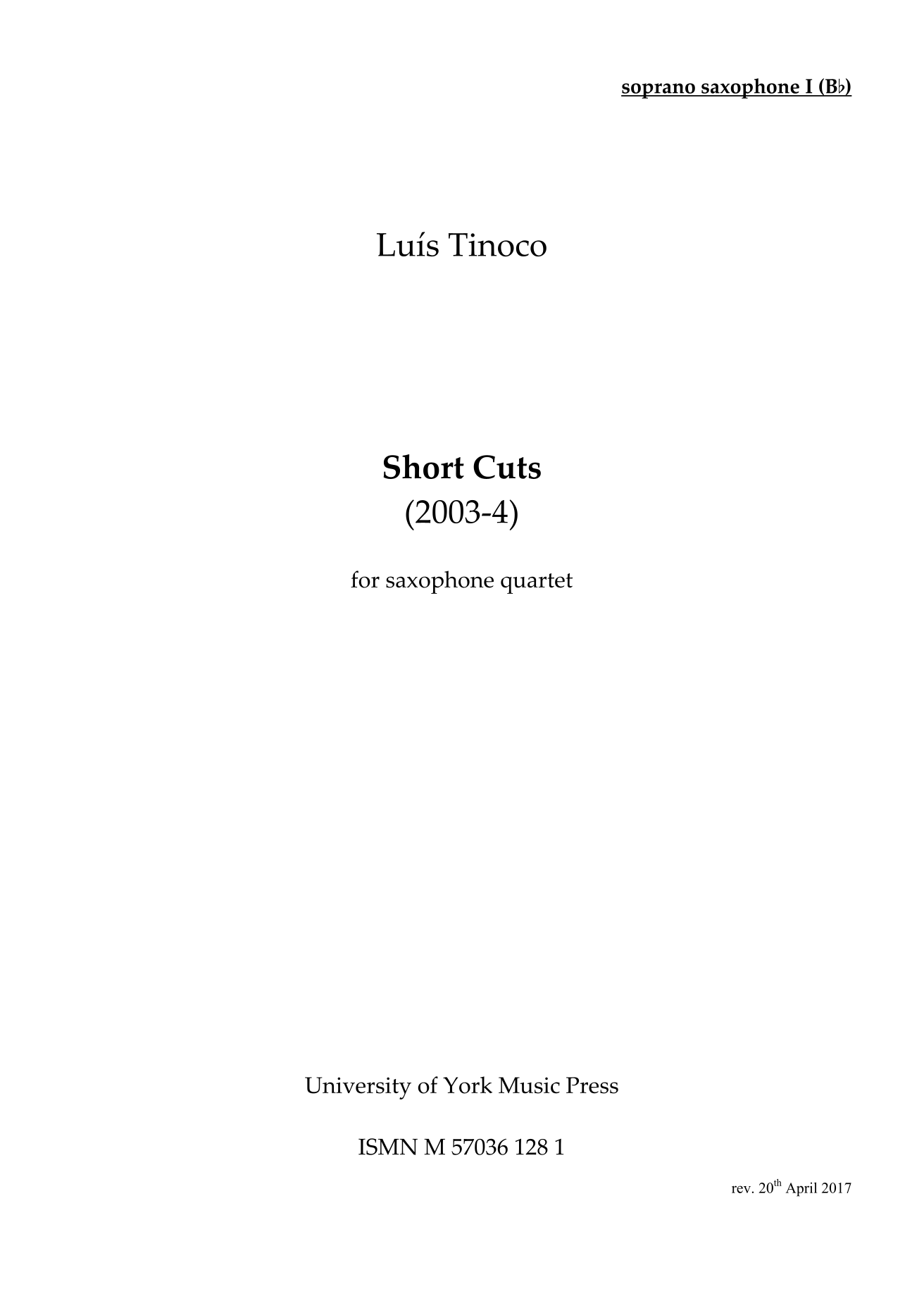 Short Cuts by Luís Tinoco Sheet Music for Performance Ensemble at Sheet Music Direct