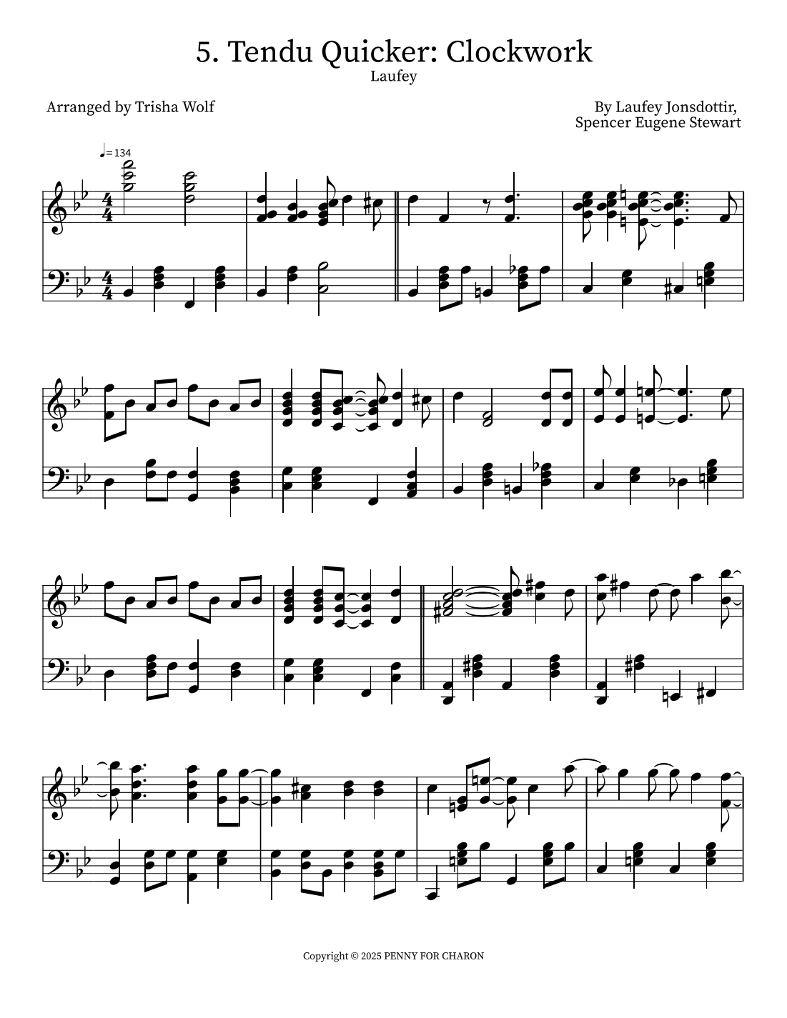 Clockwork by Laufey Jonsdottir Sheet Music for Piano Solo (arr. Trisha ...