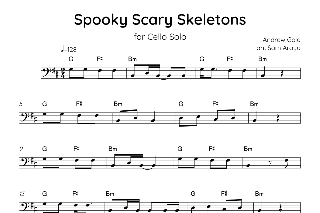 Spooky Scary Skeletons (arr. Sam Araya) von Andrew Gold Noten zum Cello ...