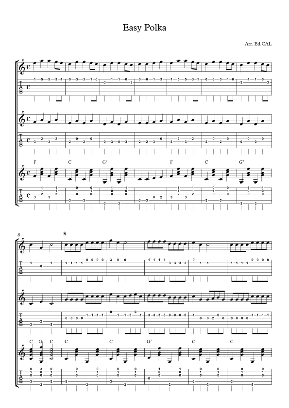 Easy Polka by Ed.CAL Sheet Music for Guitar Ensemble at Sheet Music Direct
