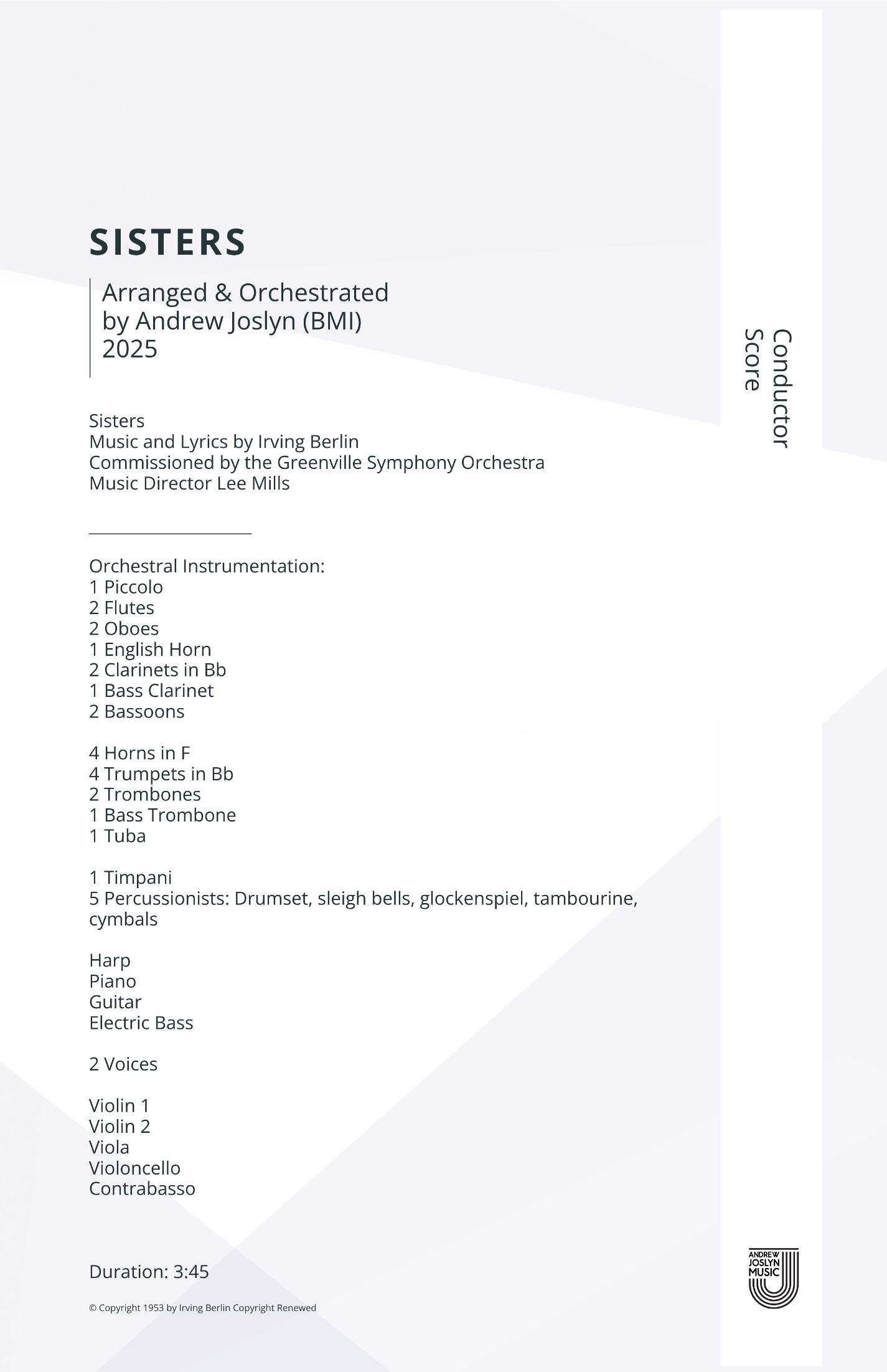 Sisters (arr. Andrew Joslyn) von Irving Berlin Noten zum ...