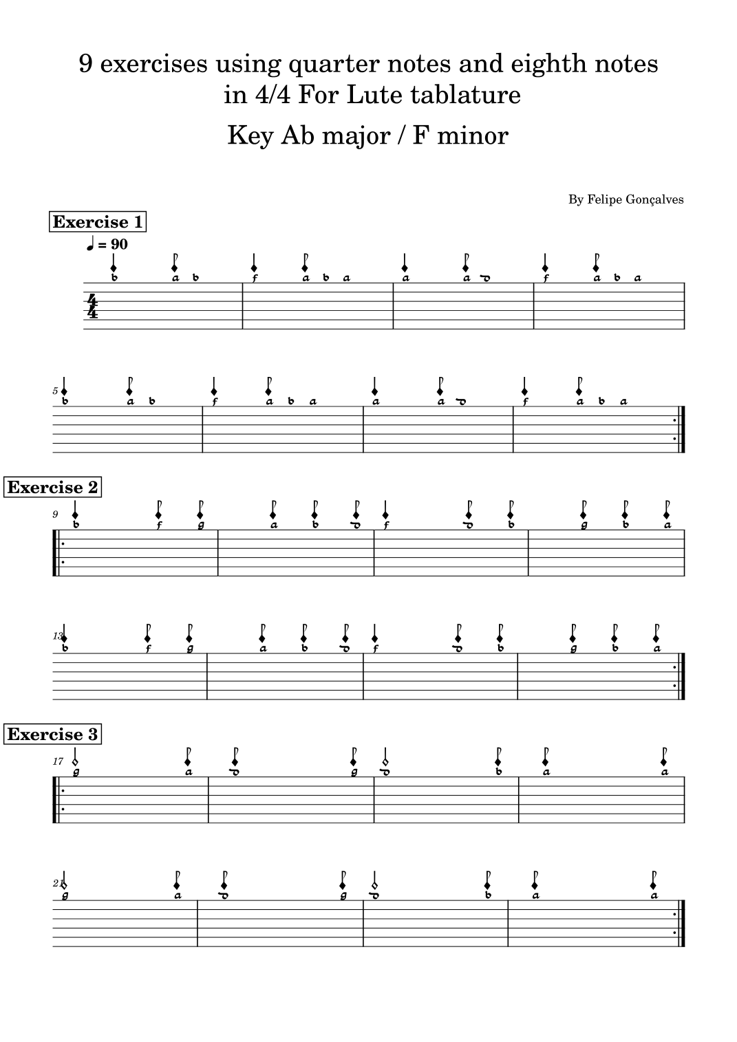 9 exercises using quarter notes and eighth notes in 4/4 For Lute ...