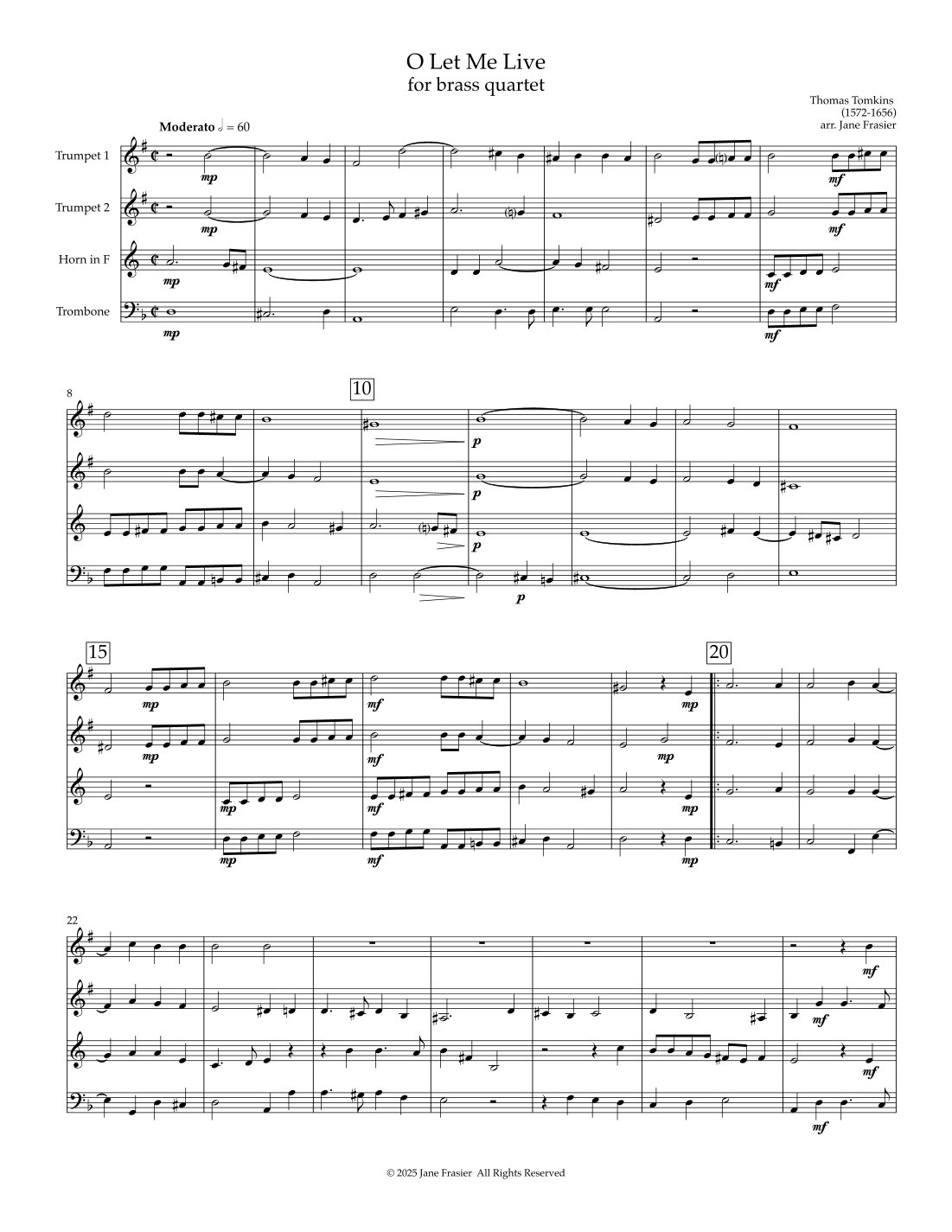 O Let Me Live (arr. Jane Frasier) by Thomas Tomkins Sheet Music for ...