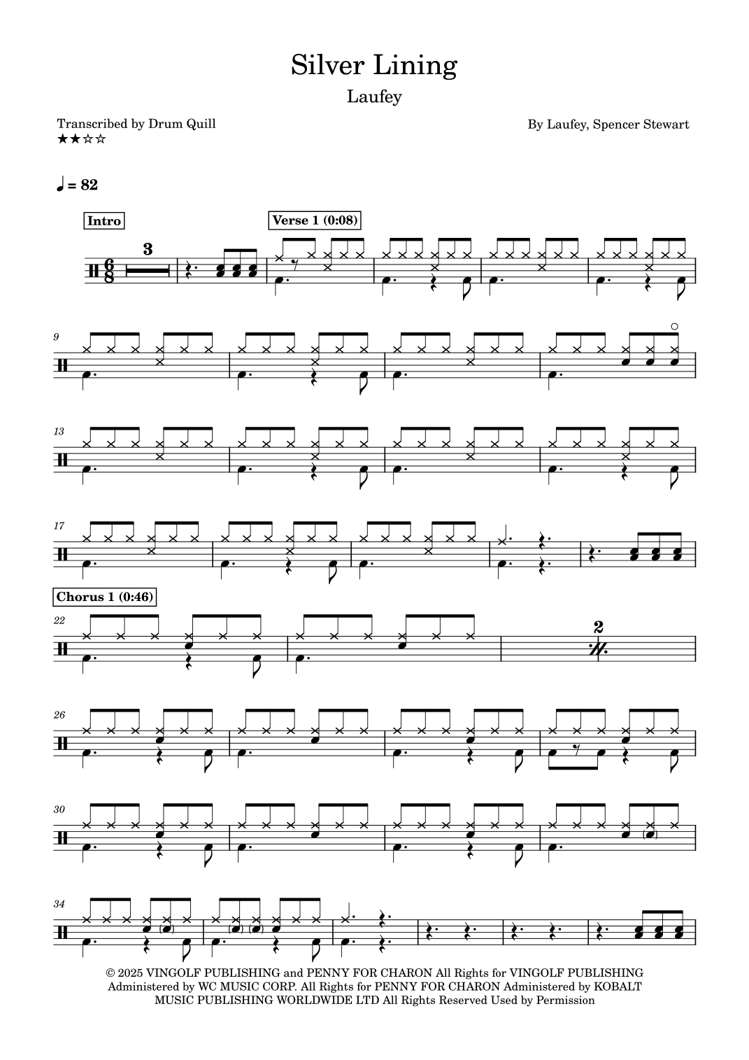 Silver Lining (arr. Drum Quill) by Laufey Sheet Music for Drums at Sheet Music Direct