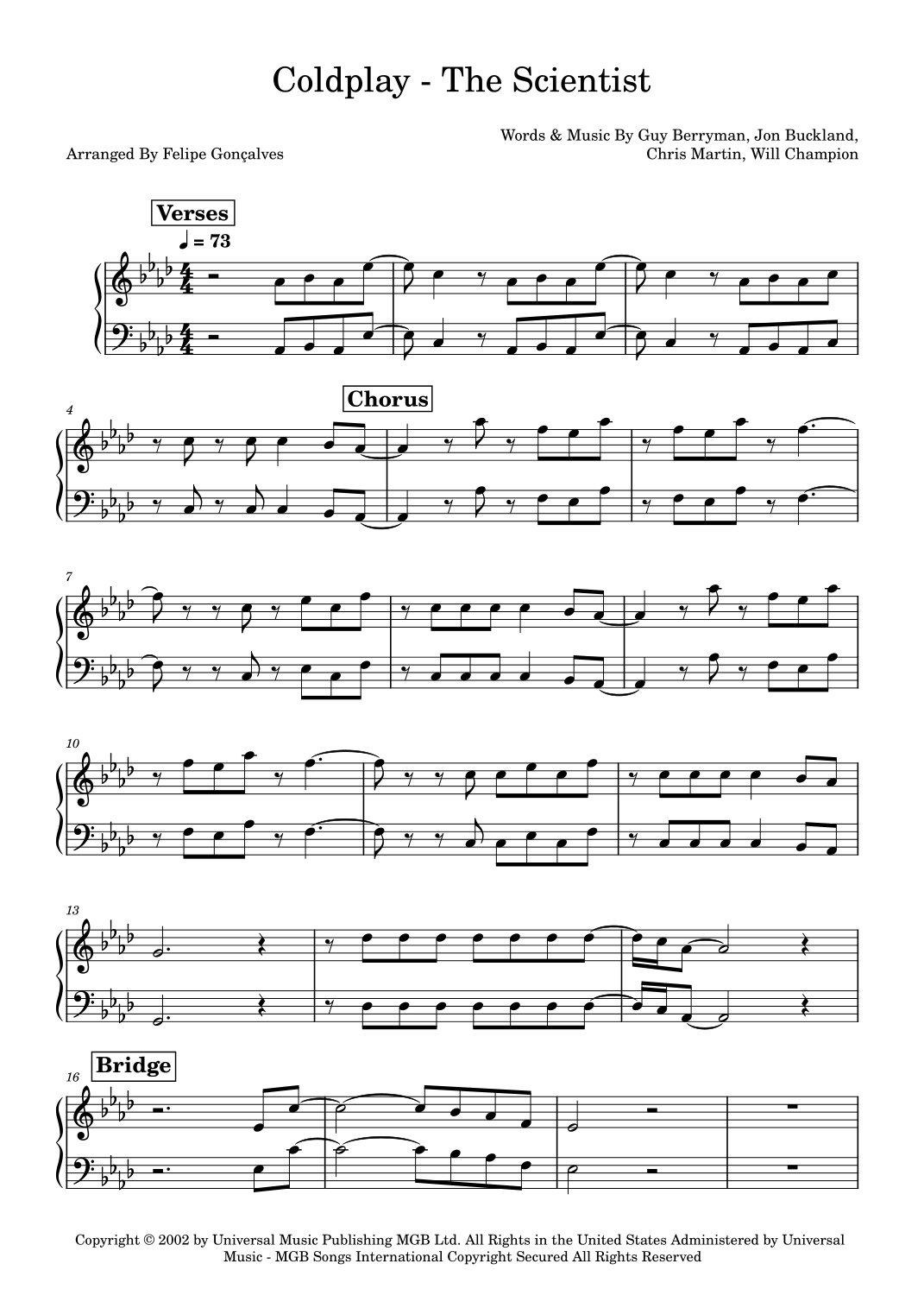 The Scientist by Coldplay Sheet Music for Instrumental Solo at Sheet ...