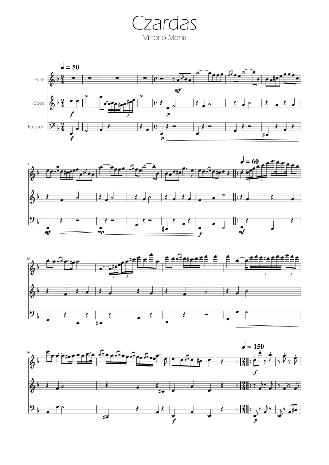 Czardas - Woodwind Trio (arr. Ygor Nunes) by Vittorio Monti Sheet Music ...