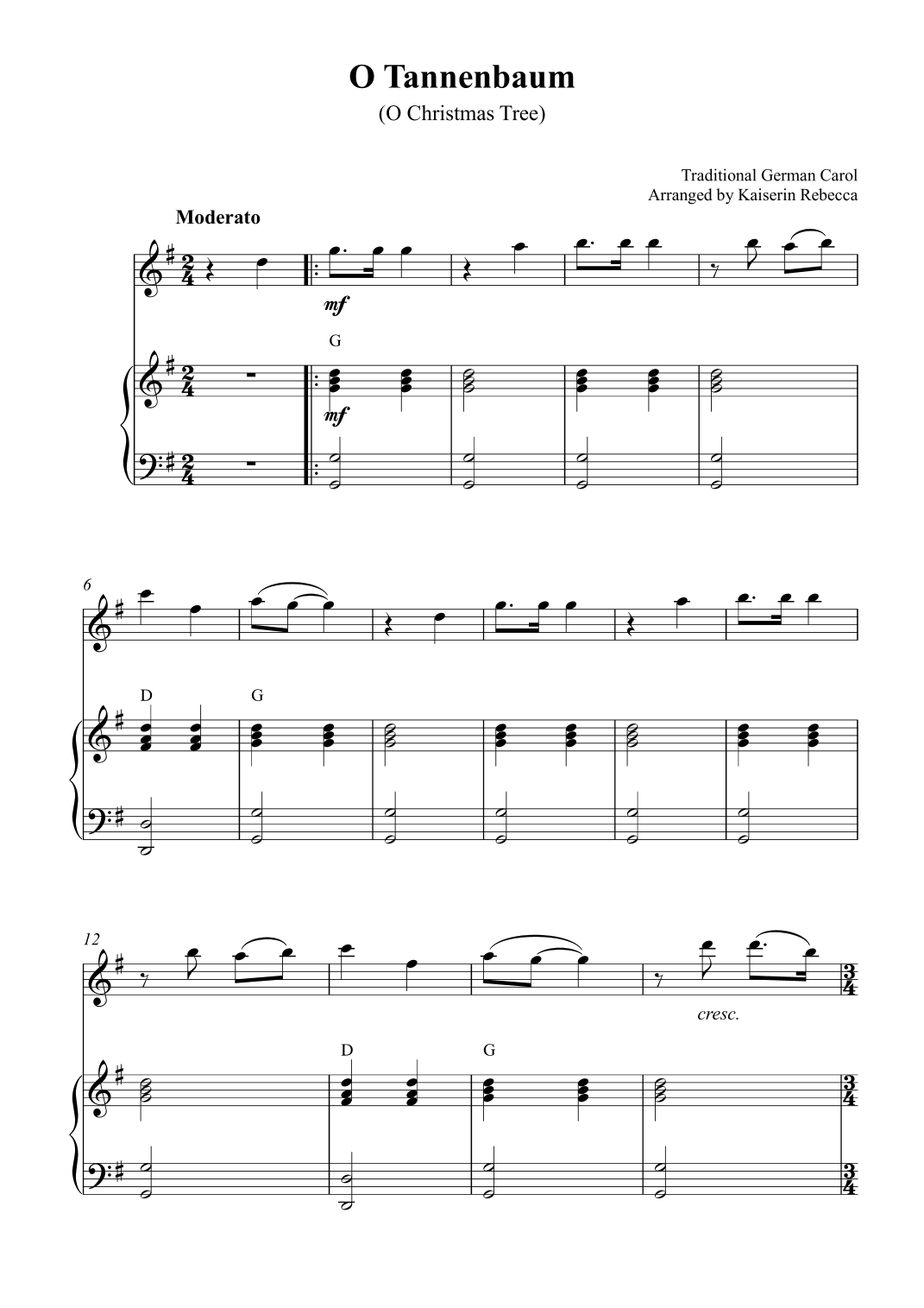 O Tannenbaum (O Christmas Tree) (arr. Kaiserin Rebecca) by Traditional ...