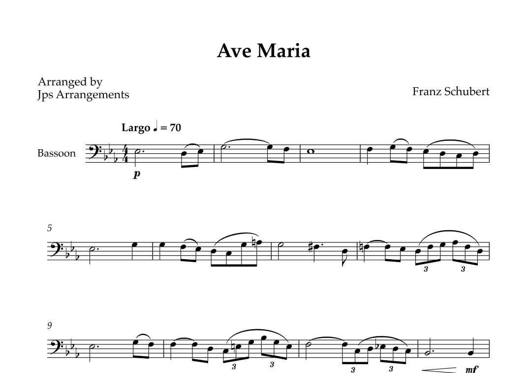 Ave Maria (Schubert) - Bassoon solo in Eb Major (arr. Jps Arrangements ...