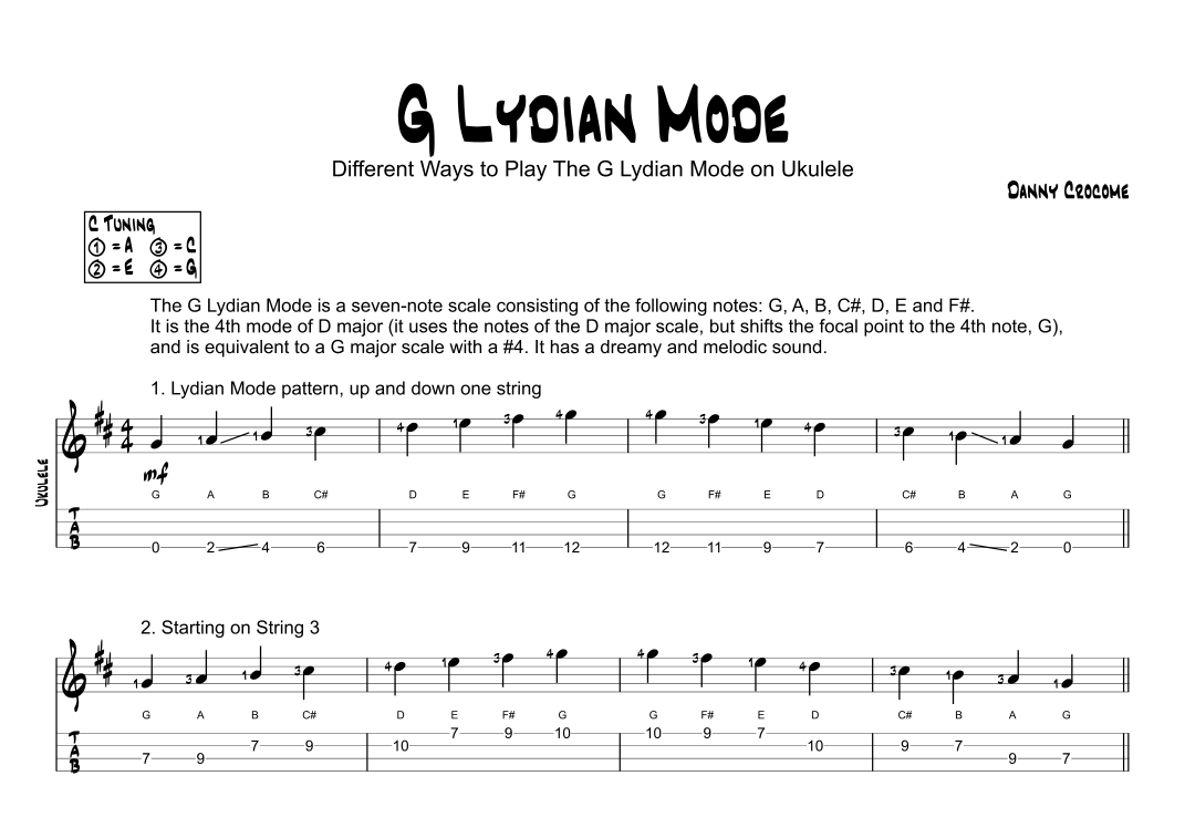 G Lydian Mode for Ukulele (Different Ways to Play) by Traditional Sheet ...