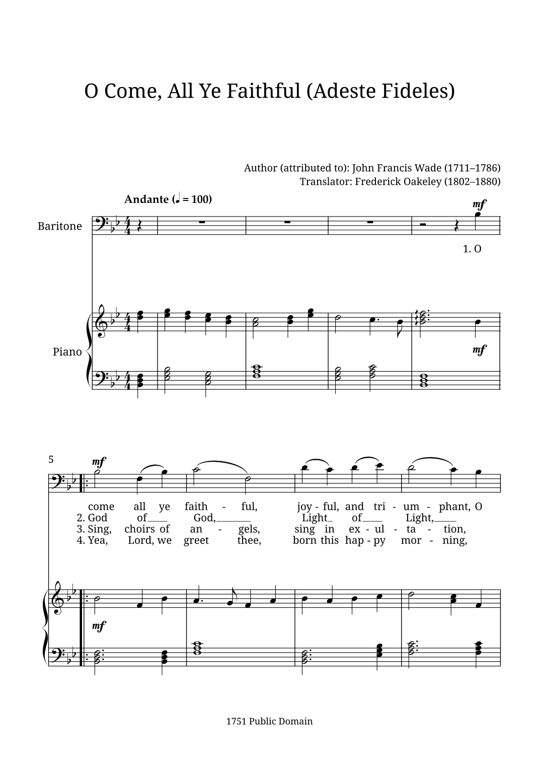O Come, All Ye Faithful (Adeste Fideles) – Baritone & Piano (B-flat ...