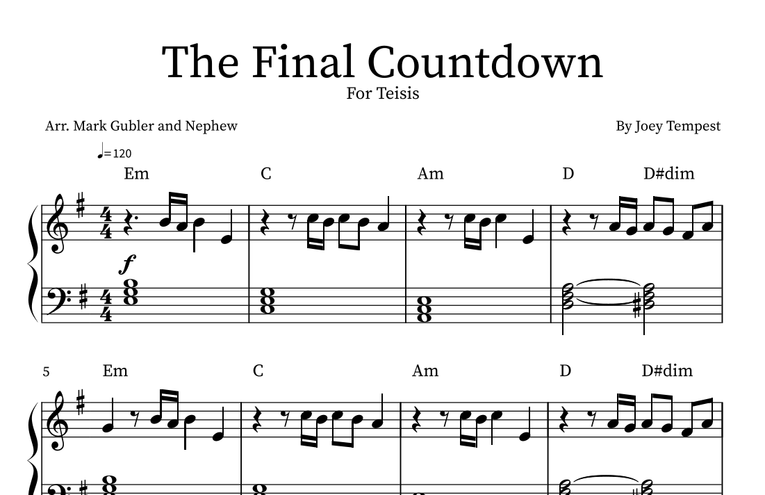 Final Countdown (arr. Mark Gubler by Europe Sheet Music for Easy Piano ...