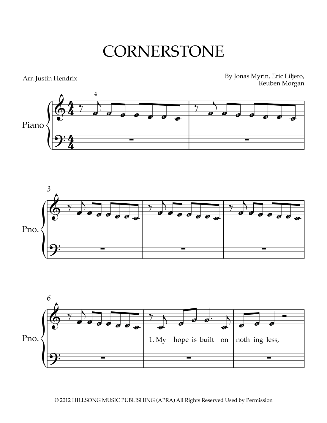 Cornerstone (arr. Justin Hendrix) by Hillsong LIVE Sheet Music for Easy ...