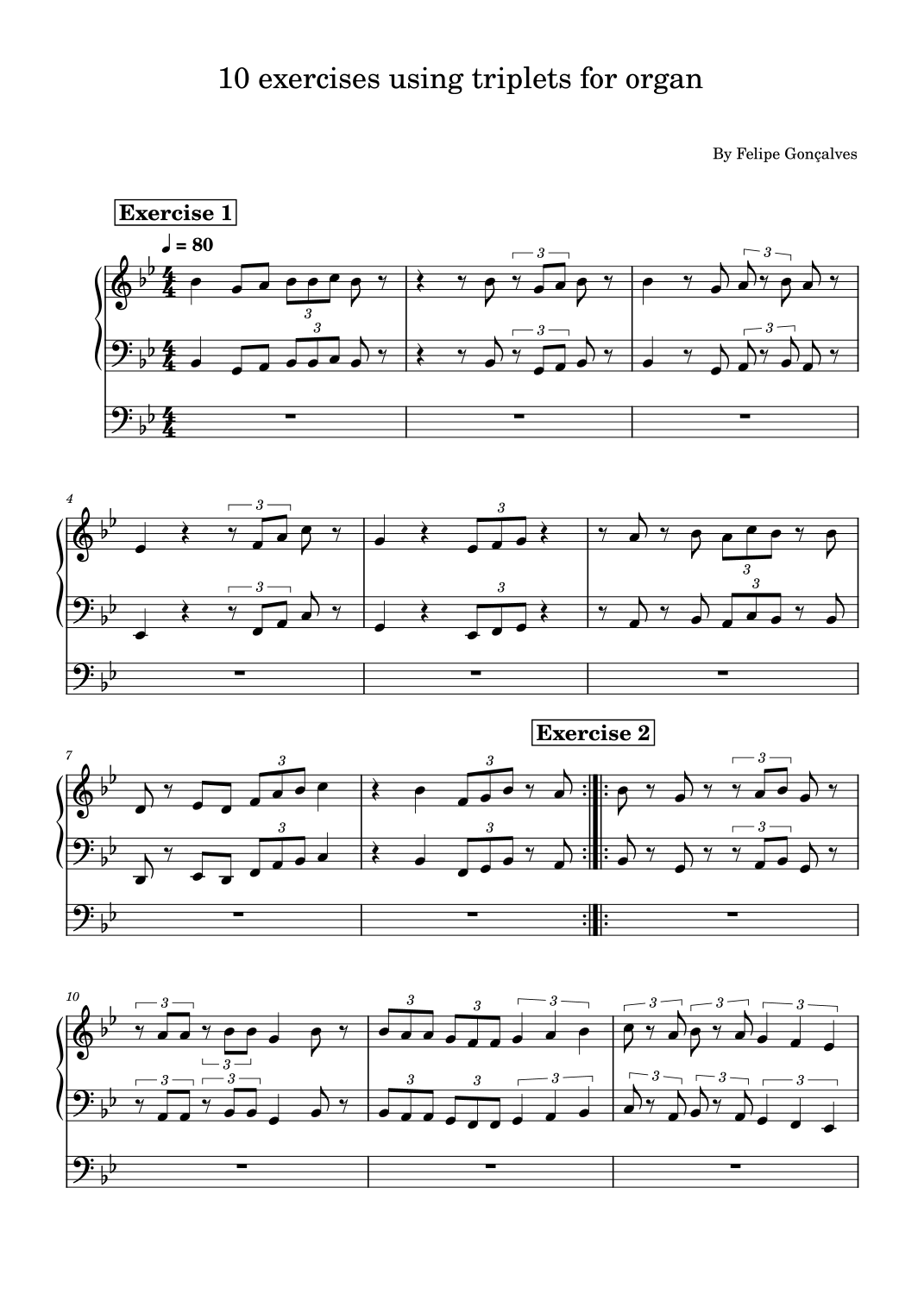 10 exercises using triplets for organ in the key of A# major / G minor ...