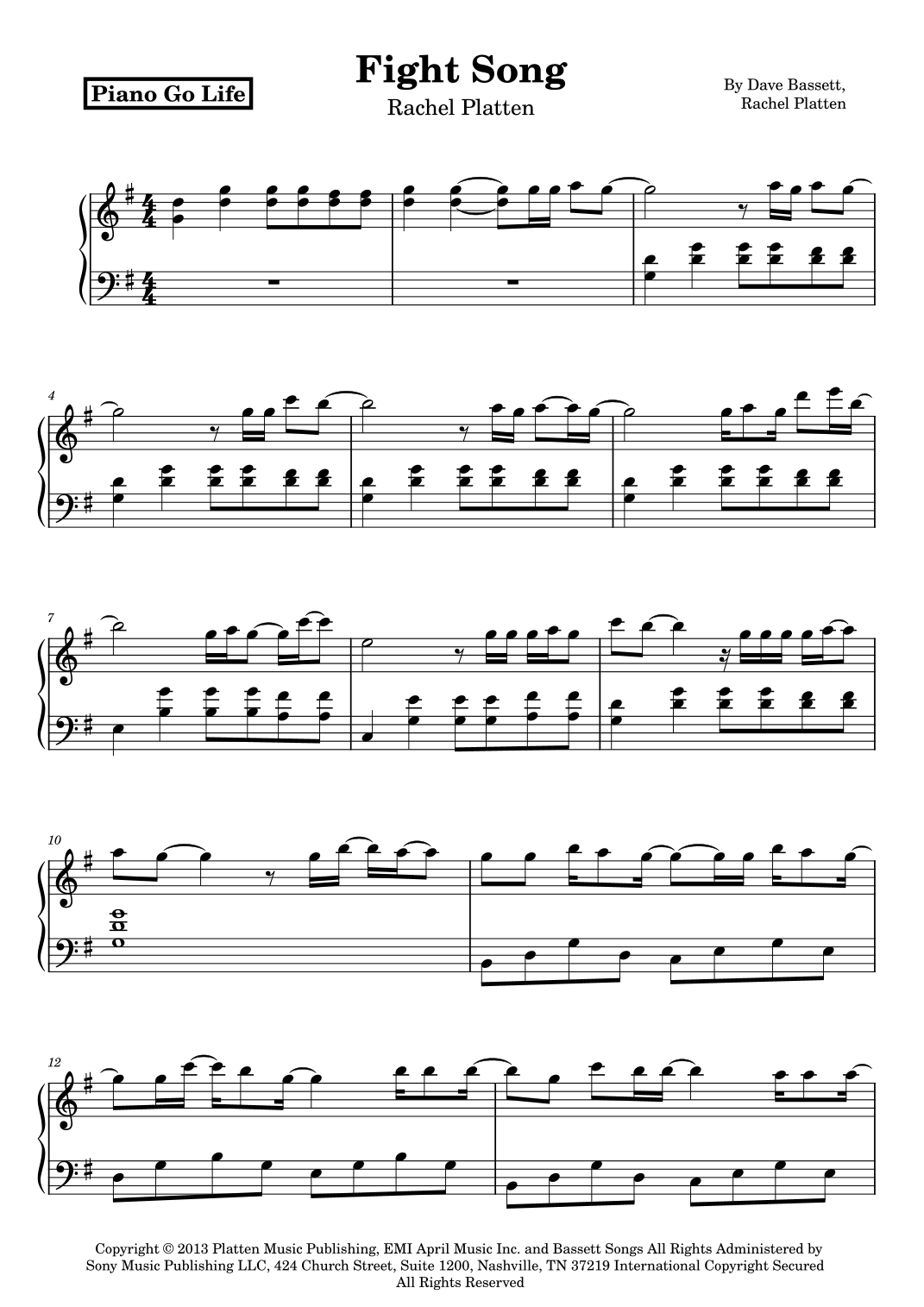 Fight Song (arr. Piano Go Life) by Rachel Platten Sheet Music for Piano ...